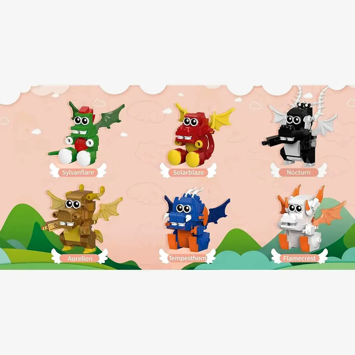 BlueBrixx Dragon series 1 Set of six different figures