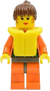 LEGO City Orange Rock Raiders Shirt Brown Ponytail Hair